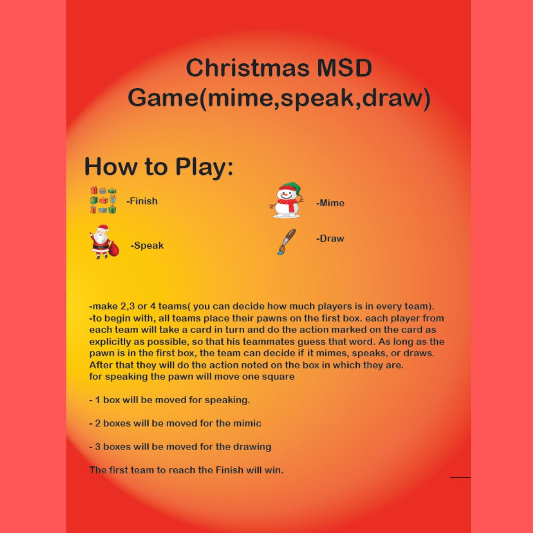 Digital Printable Mime, Speak, Draw Christmas Related Gameboard Gift - Etsy