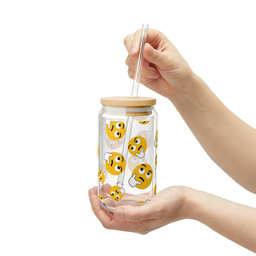 Sip in Style: Glass Sipper With Emoji Design for Quirky Refreshment ...