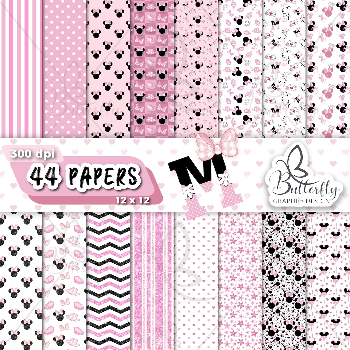 Mouse Pink Digital Paper, Scrapbook Mouse Pink, Wallpaper - Etsy