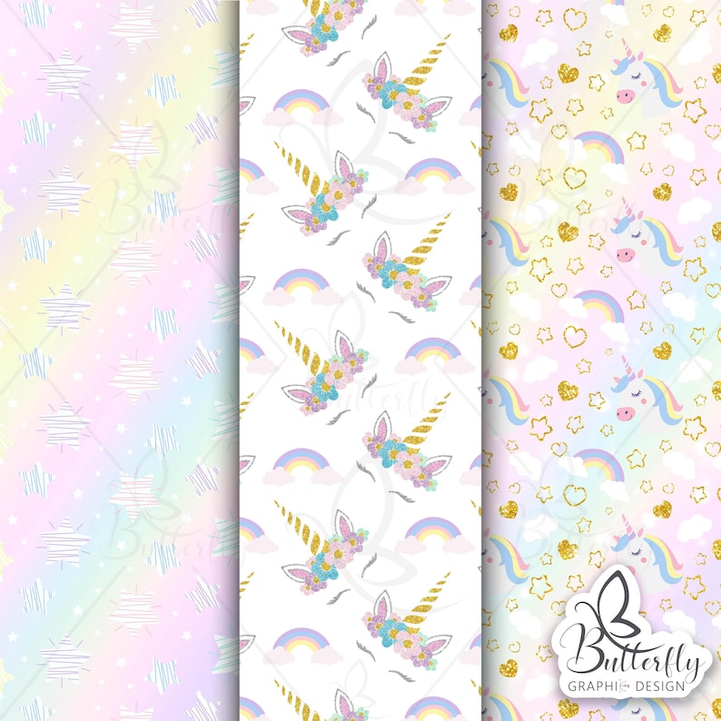 Unicorn Digital Paper, Scrapbook Rainbow - Etsy