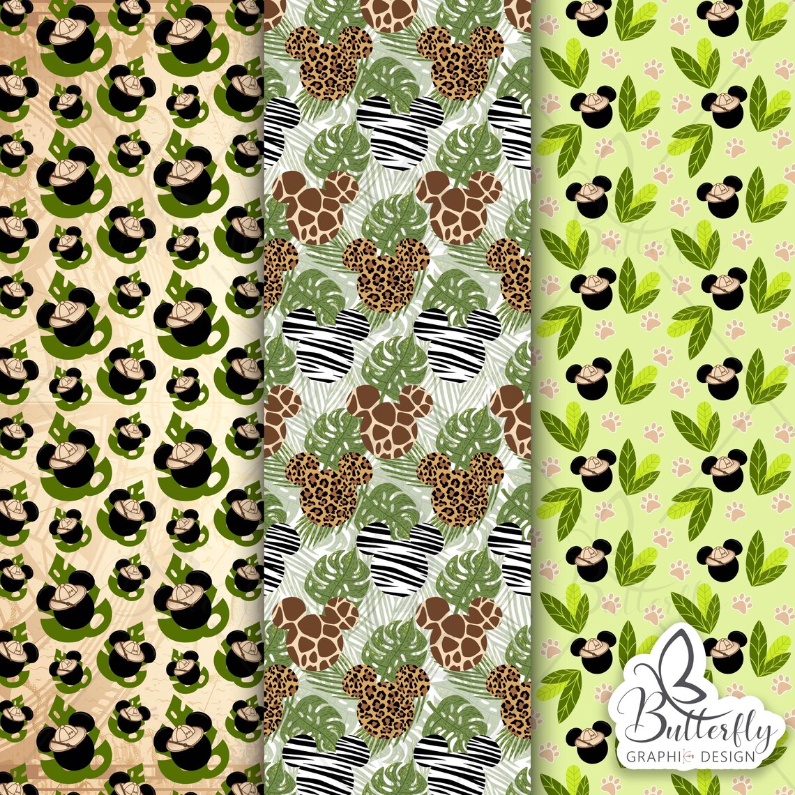 Mouse Safari Digital Paper, Scrapbook Safari, Animal Kingdom Paper - Etsy