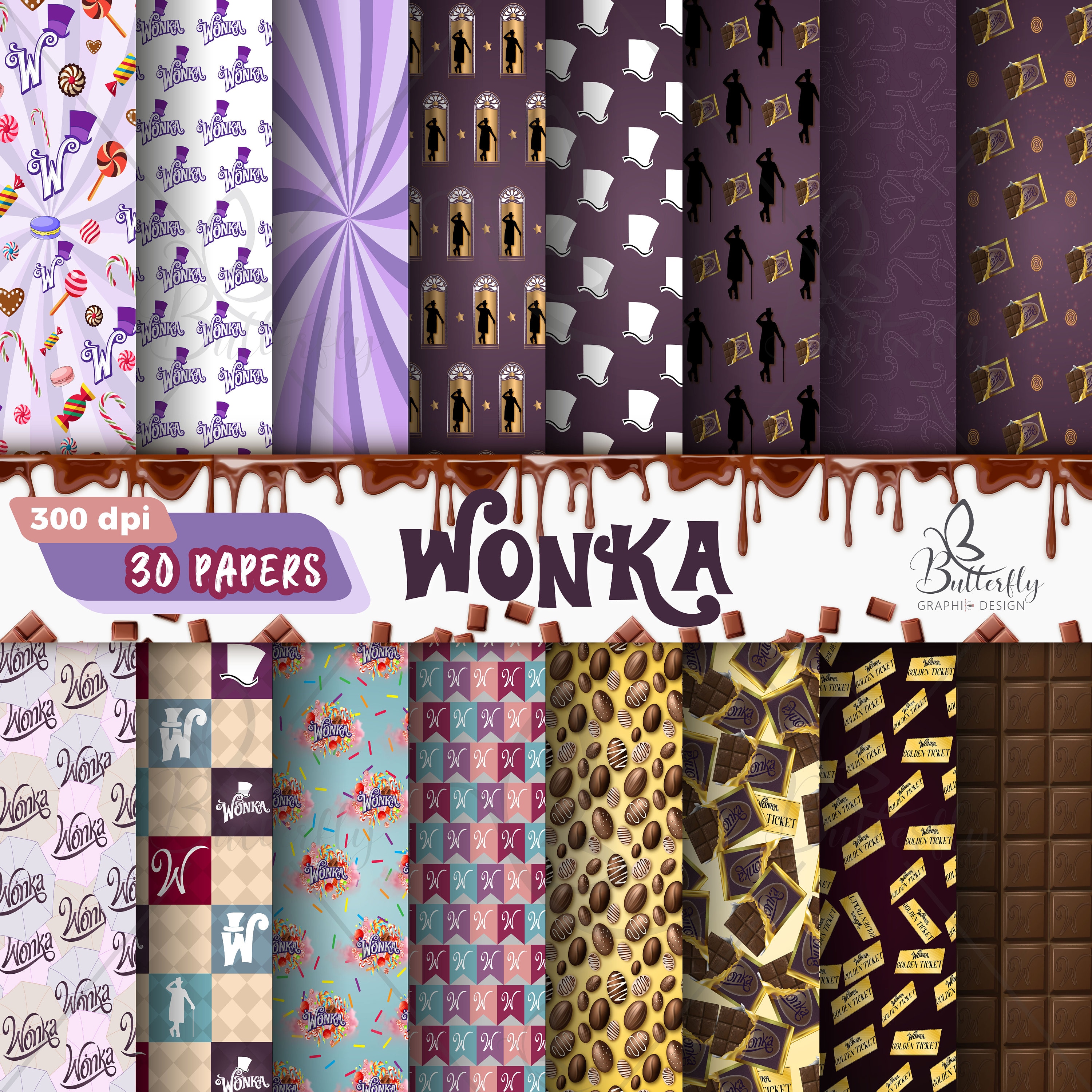 Chocolate Factory Digital Papers, Scrapbook, Wallpaper - Etsy