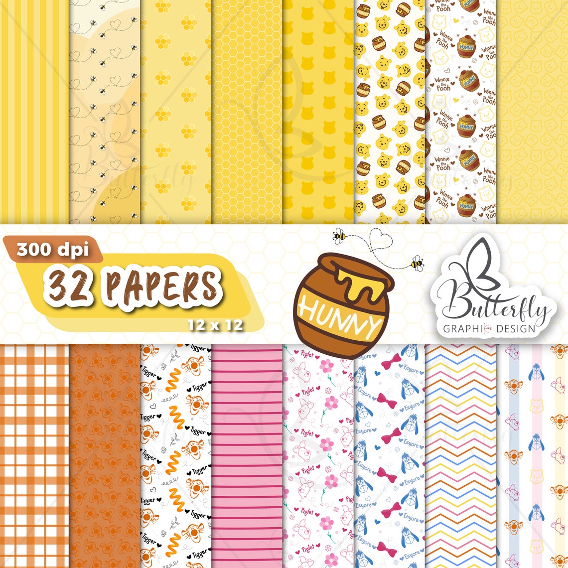Honey and Friends Digital Paper, Scrapbook, Wallpaper - Etsy