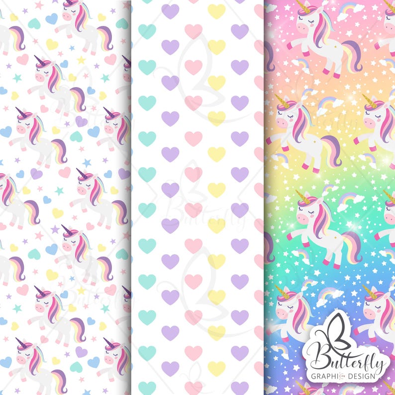 Unicorn Digital Paper, Scrapbook Rainbow - Etsy