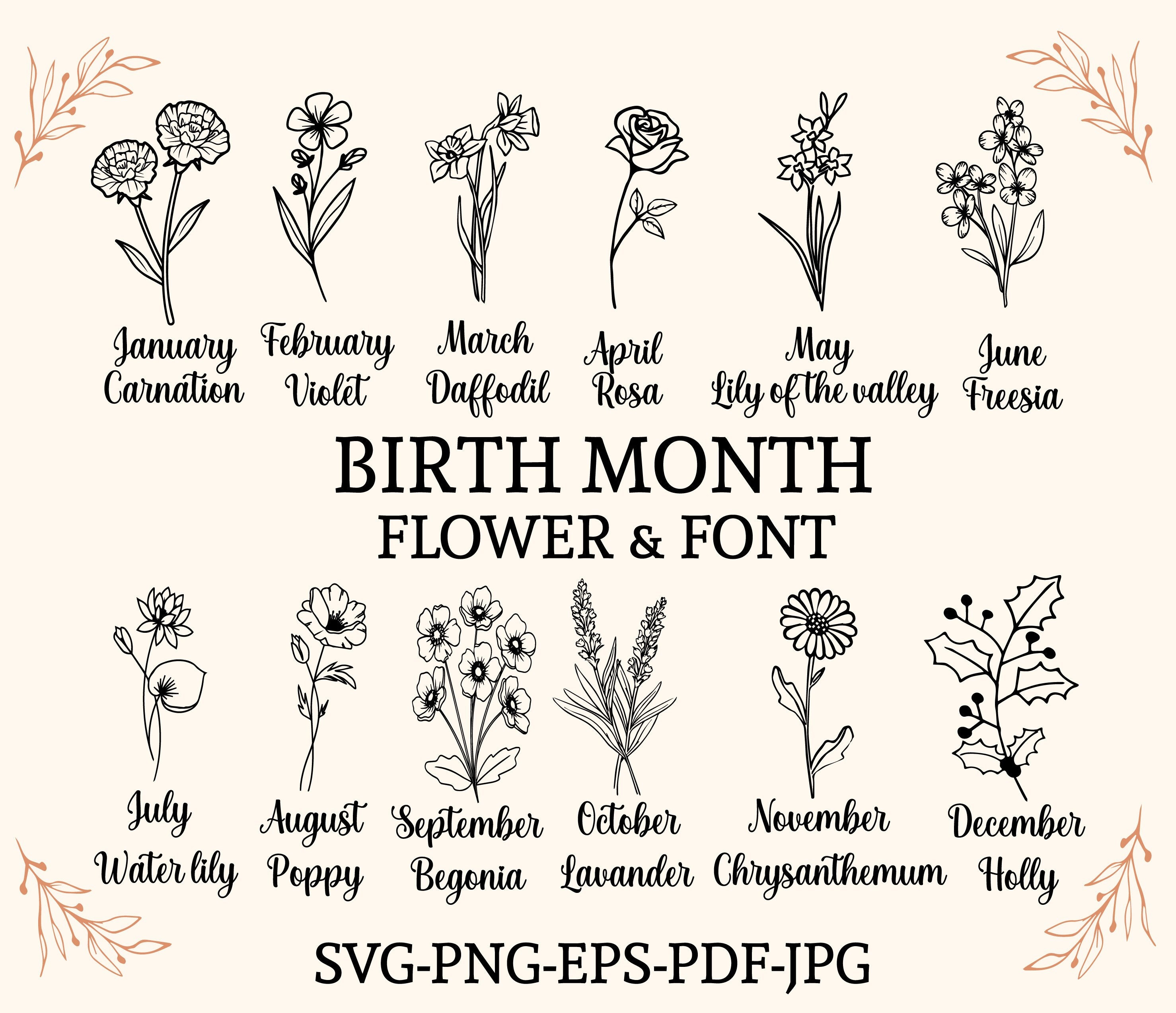 Birth Month Flowers Svg, Wildflower Svg,birthday Flower, Flower Clipart ...