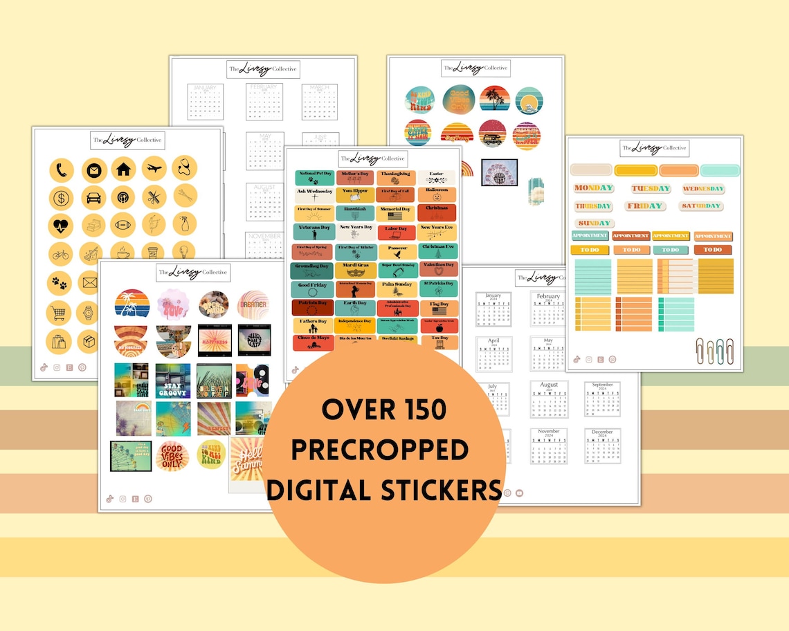 Retro Digital Planner, 2023 2024 Fully Hyperlinked Digital Planner ...