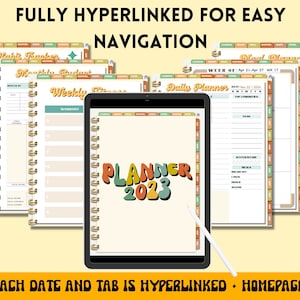 Retro Digital Planner, 2023 2024 Fully Hyperlinked Digital Planner ...