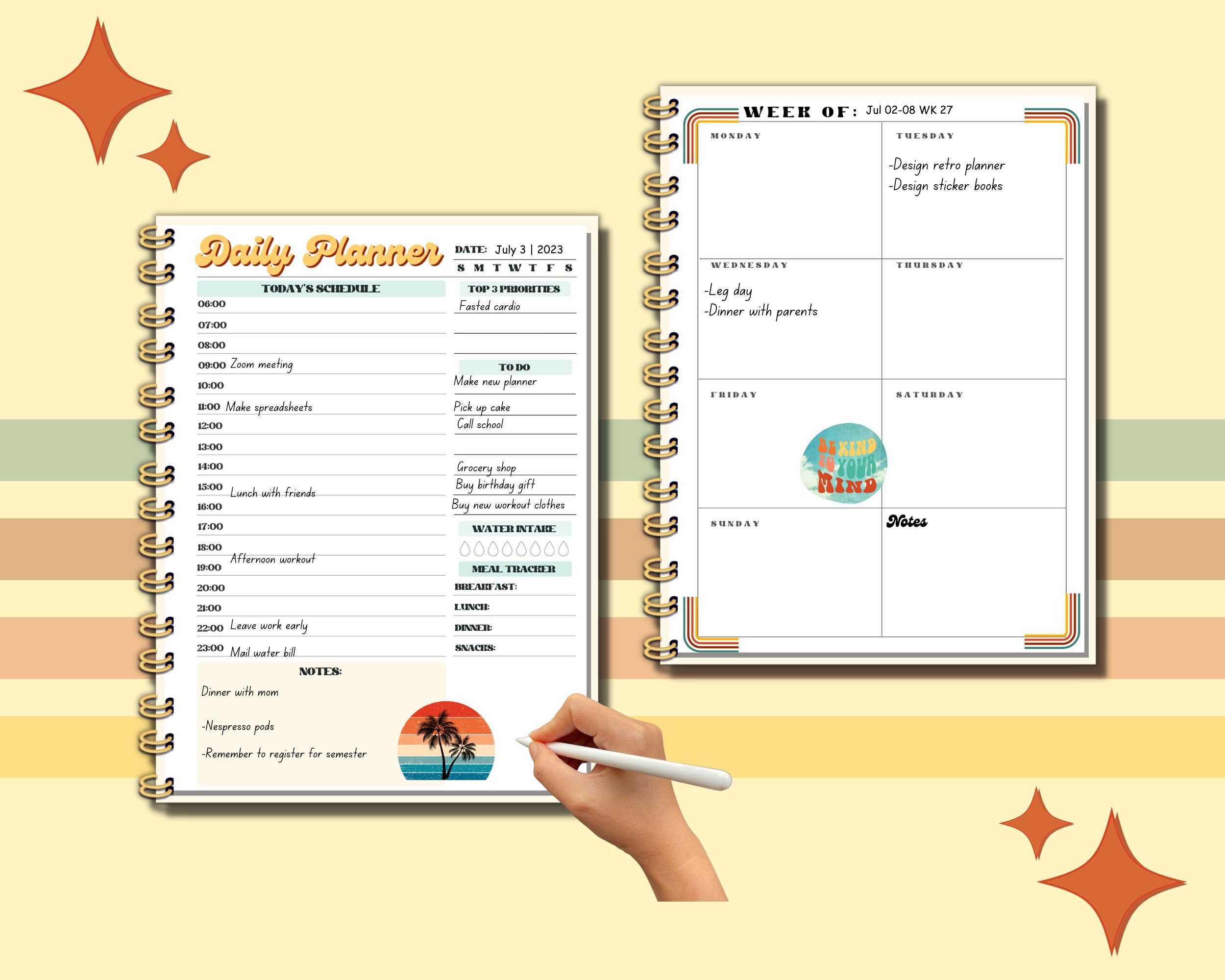 Retro Digital Planner, 2023 2024 Fully Hyperlinked Digital Planner ...