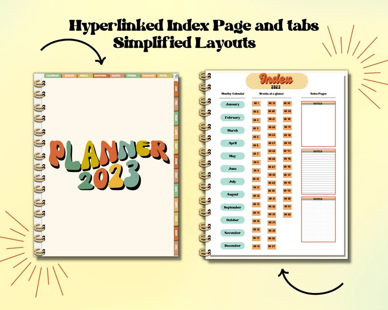 Retro Digital Planner, 2023 2024 Fully Hyperlinked Digital Planner ...