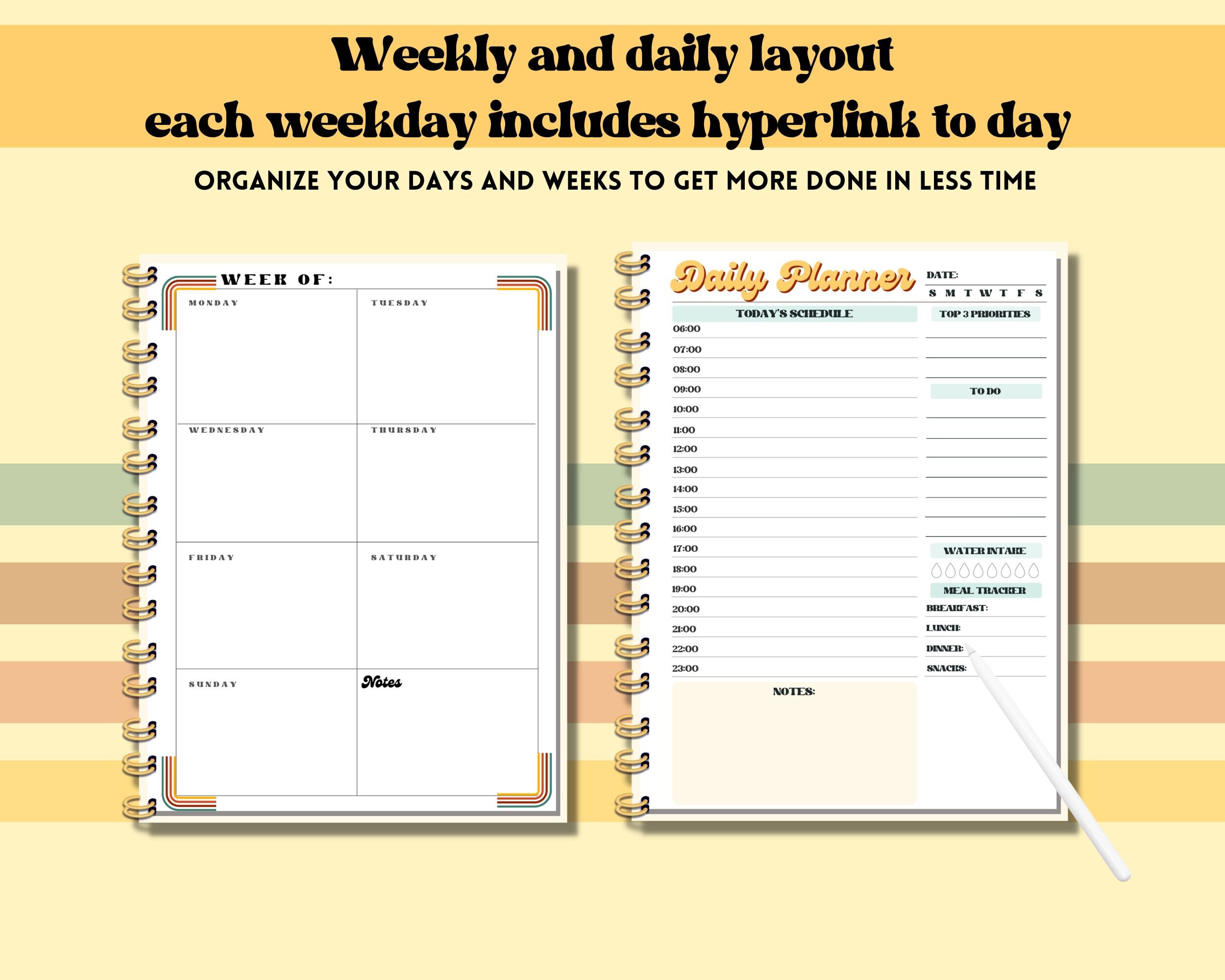 Retro Digital Planner, 2023 2024 Fully Hyperlinked Digital Planner ...