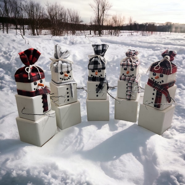 Wooden Block Snowman - Etsy