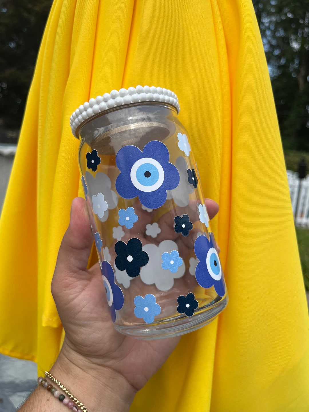 Evil Eye Blue Evil Eye Bamboo Lid Soda Glass Can Evil Eye - Etsy