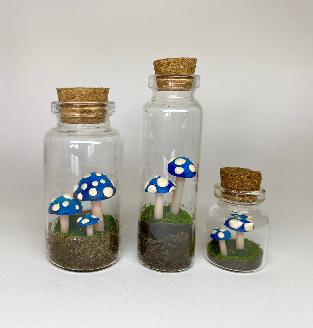 Mini Blue Toadstool Terrarium Jar Trinkets - Etsy