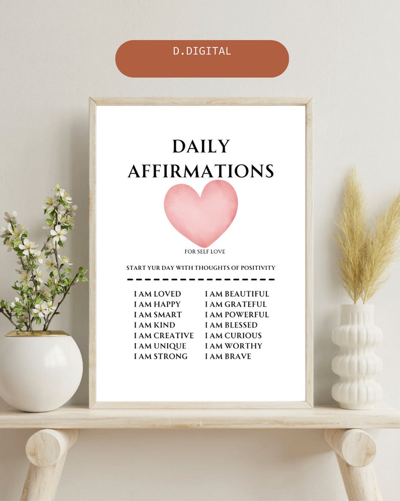 Daily Affirmations- Self Love Affirmations Set of 2, Minimalist ...