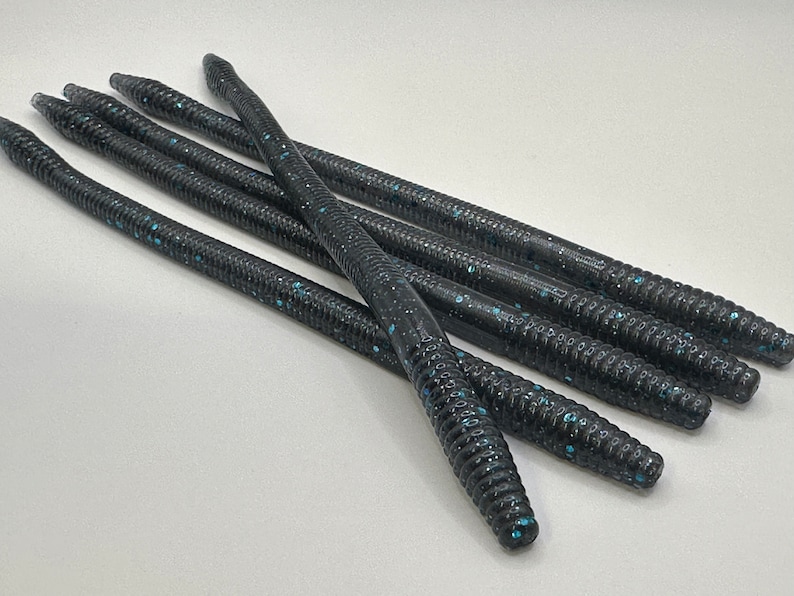 Black and Blue 6” Finesse Worm, Pack of 12, Soft Plastic Bait, Fishing ...