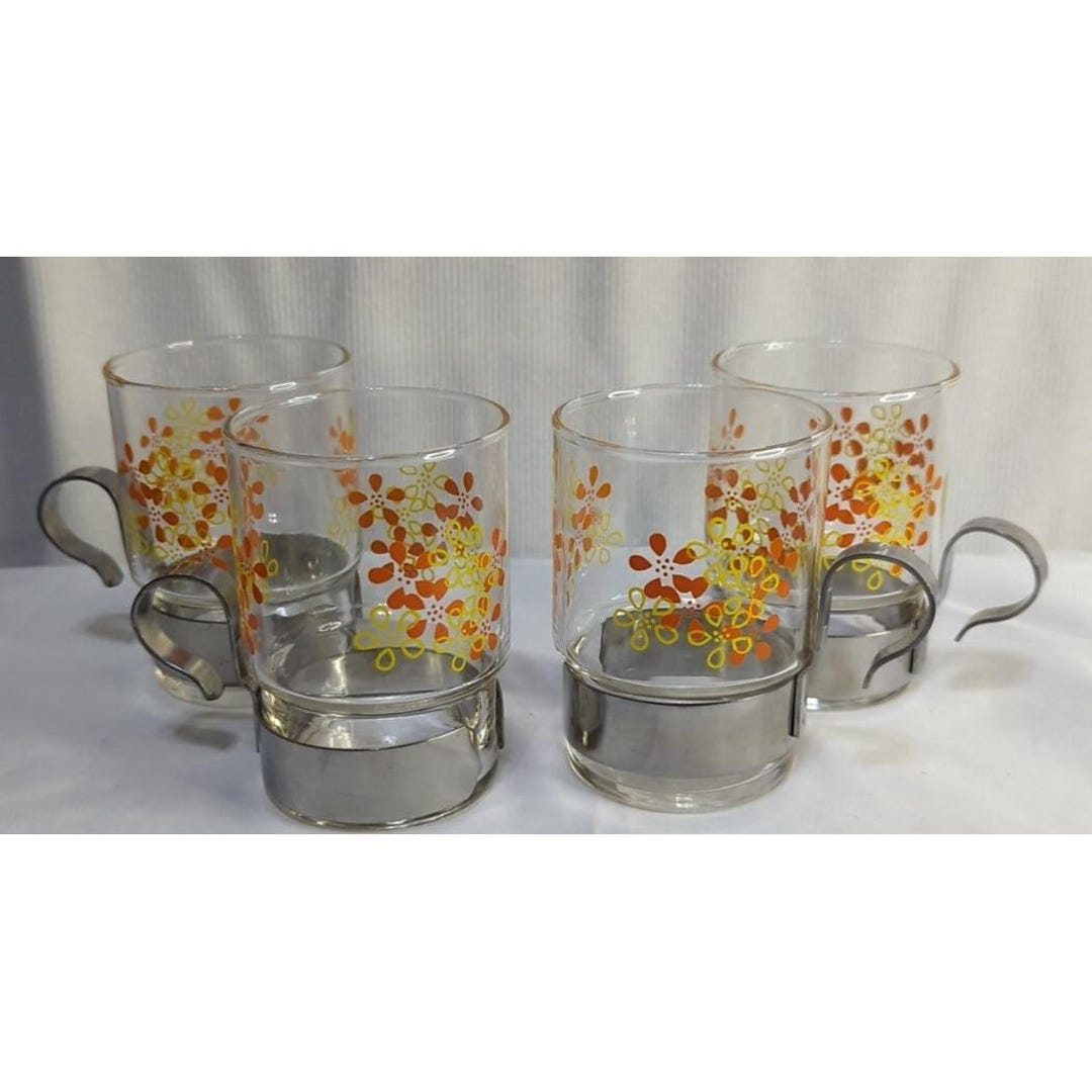 Vintage Japanese Sasaki Hardstrong Golden Flower Pattern Set of 4 ...