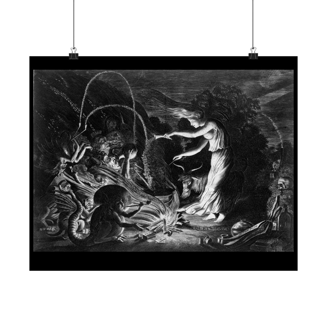 Witch at Her Cauldron Vintage Print, Etching, Demons 1600s - Etsy