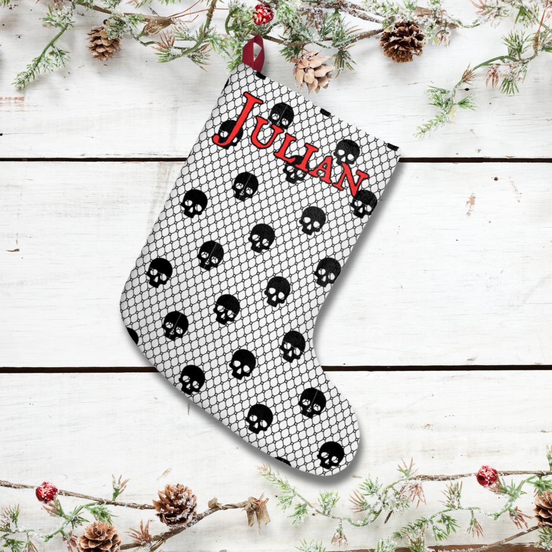 Goth Christmas Stocking, Fishnet Skulls, Personalized - Etsy
