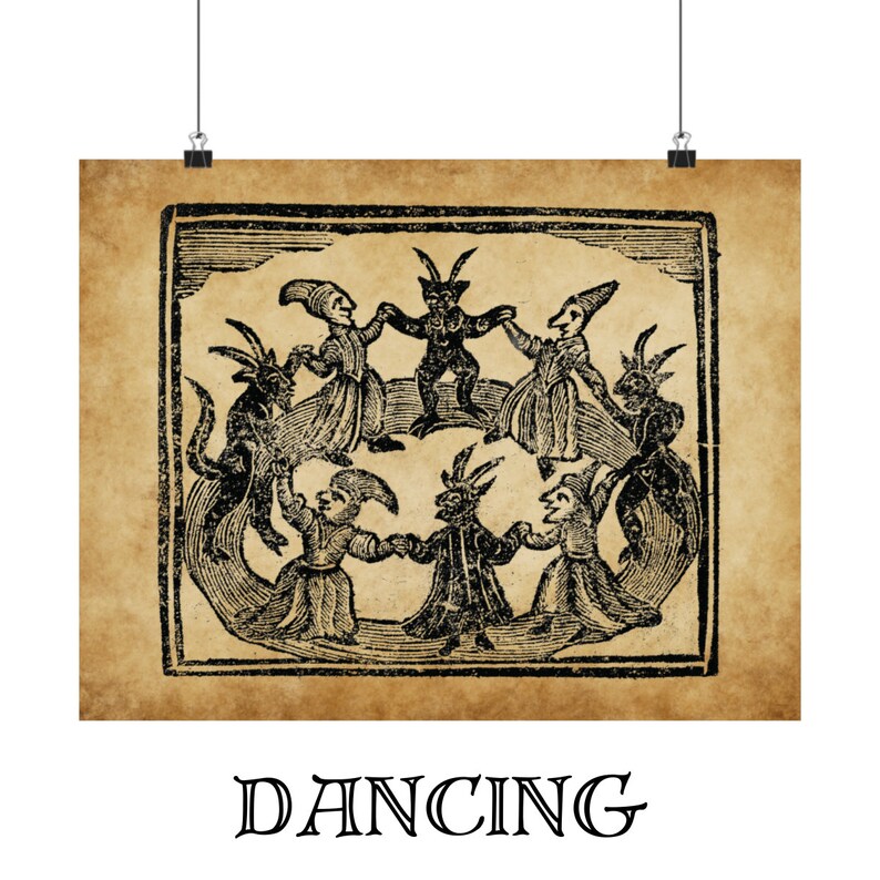 Witches and Devils Woodcut Prints, 1700s, Dancing, Dining, Flying ...