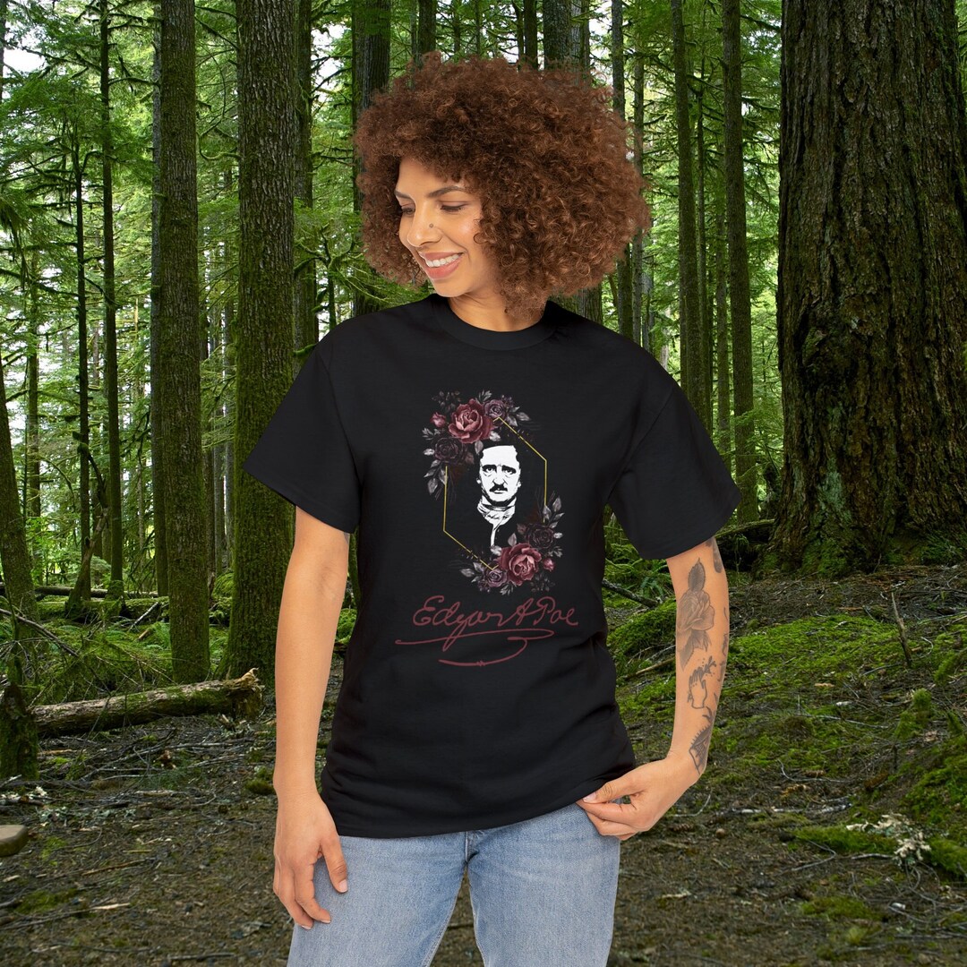 Edgar Allan Poe Tee, Floral, Signature - Etsy