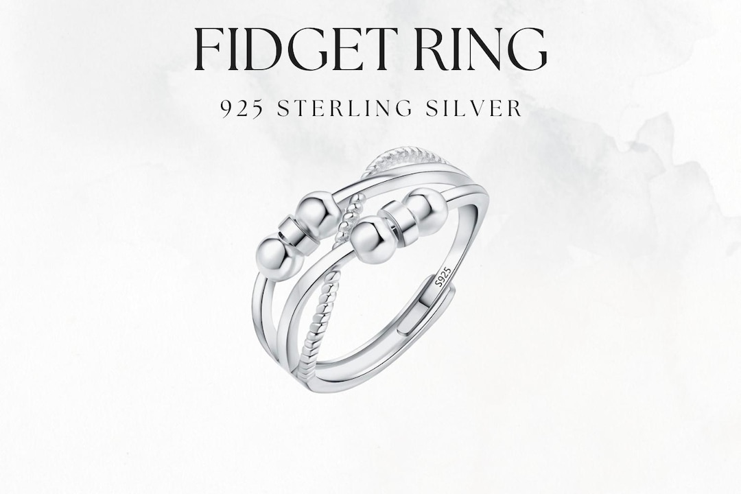 Adjustable 925 Sterling Silver Fidget Ring | Spinner Bead Anti-anxiety ...
