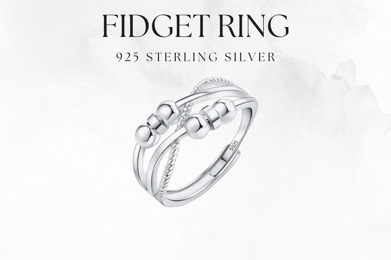 Adjustable 925 Sterling Silver Fidget Ring | Spinner Bead Anti-anxiety ...