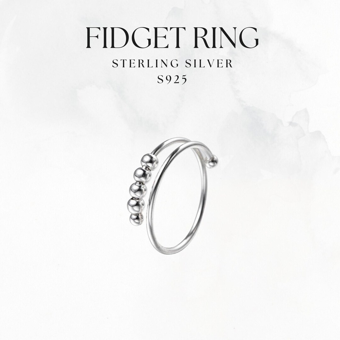 Adjustable Sterling Silver Fidget Ring | Spinning Beads, Stress Relief ...