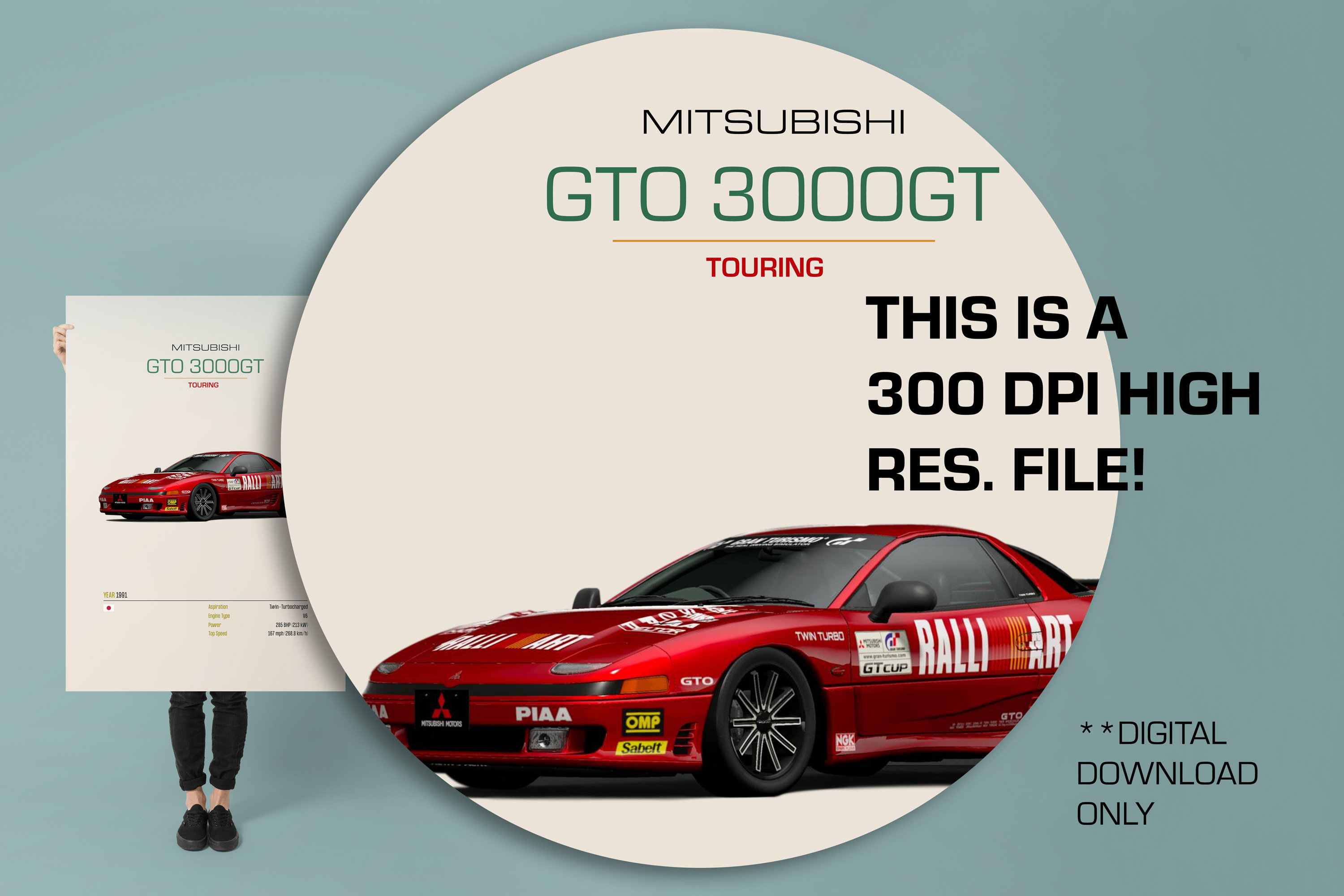 Mitsubishi 3000GT Poster Gran Turismo Car Poster Mitsubishi 3000GT ...