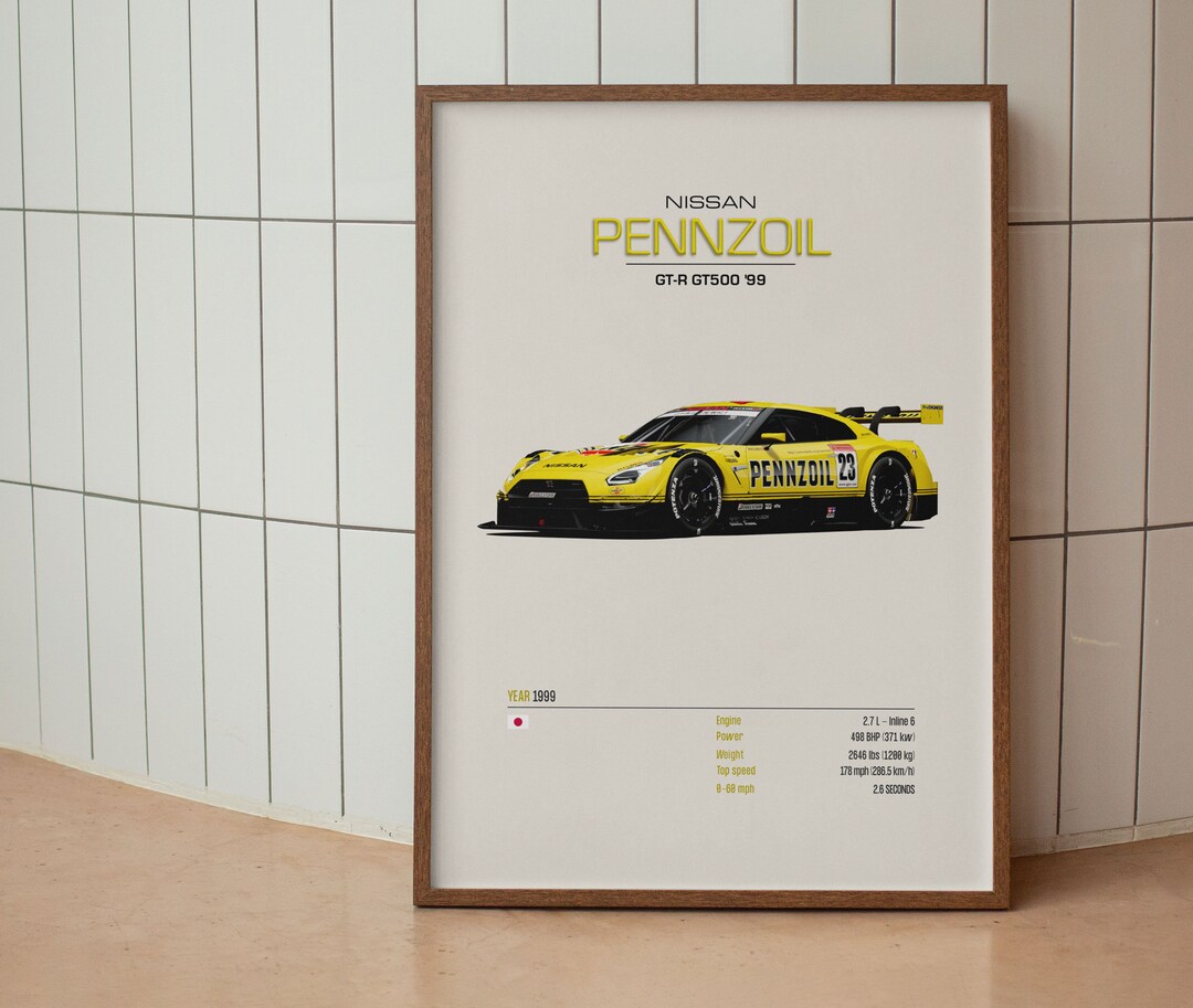 Nissan GT-R GT500 99 Gran Turismo Car Poster Nissan PENNZOIL Nismo GT-R ...