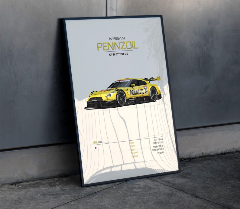 Nissan GT-R GT500 99 Gran Turismo Car Poster Nissan PENNZOIL Nismo GT-R ...