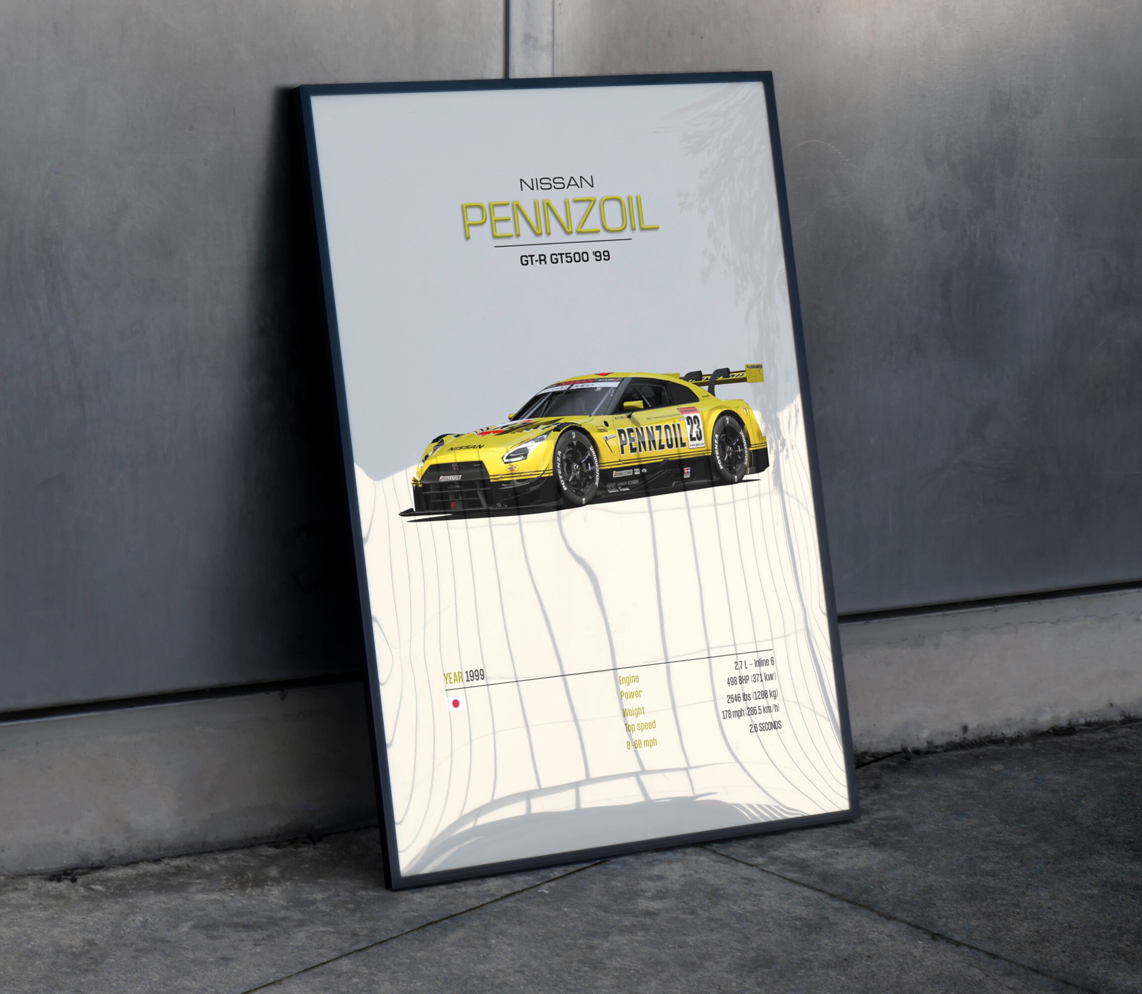 Nissan GT-R GT500 99 Gran Turismo Car Poster Nissan PENNZOIL Nismo GT-R ...