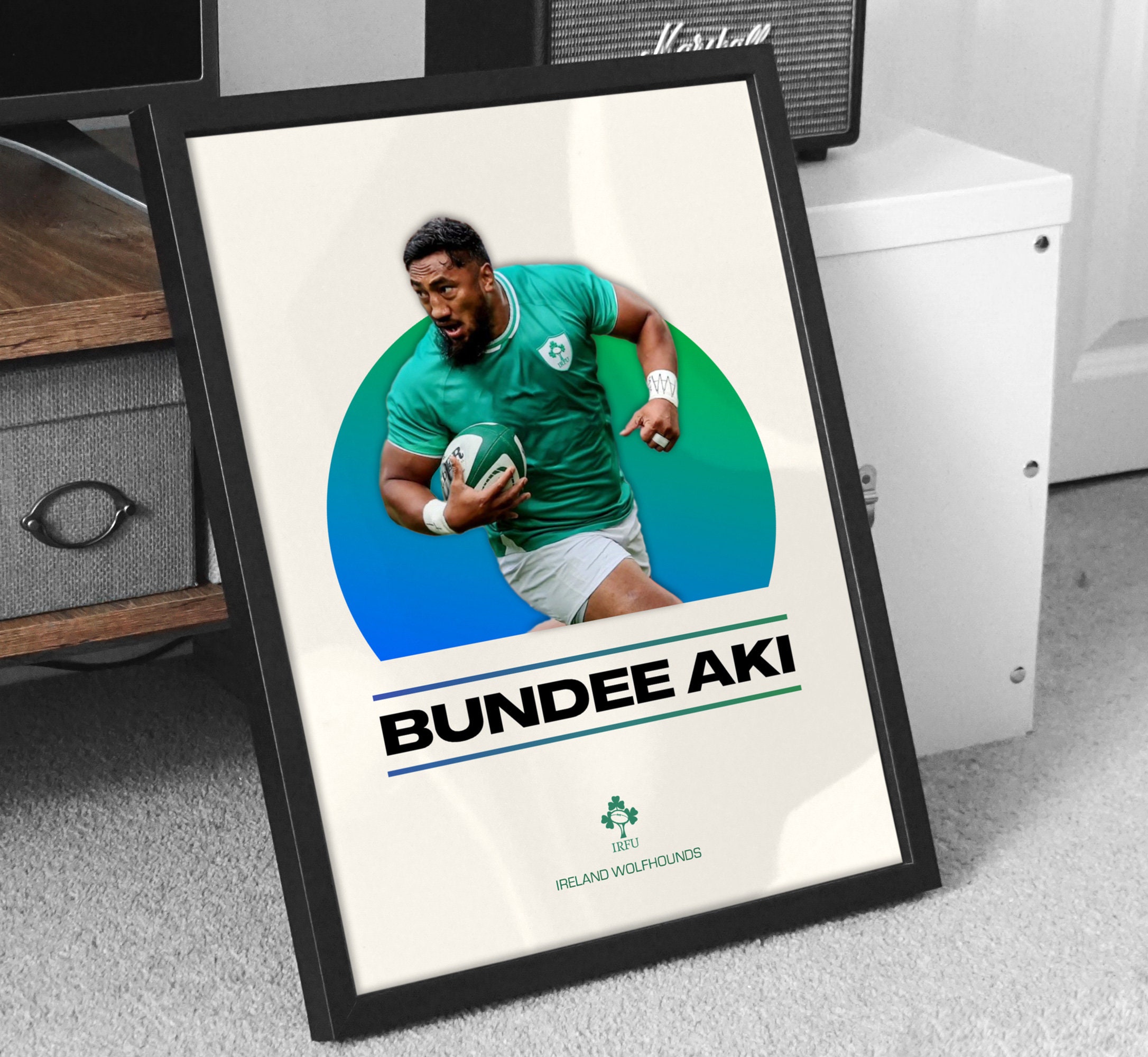 Bundee Aki Poster the Wolfhounds Rugby Print Ireland Rugby Poster ...