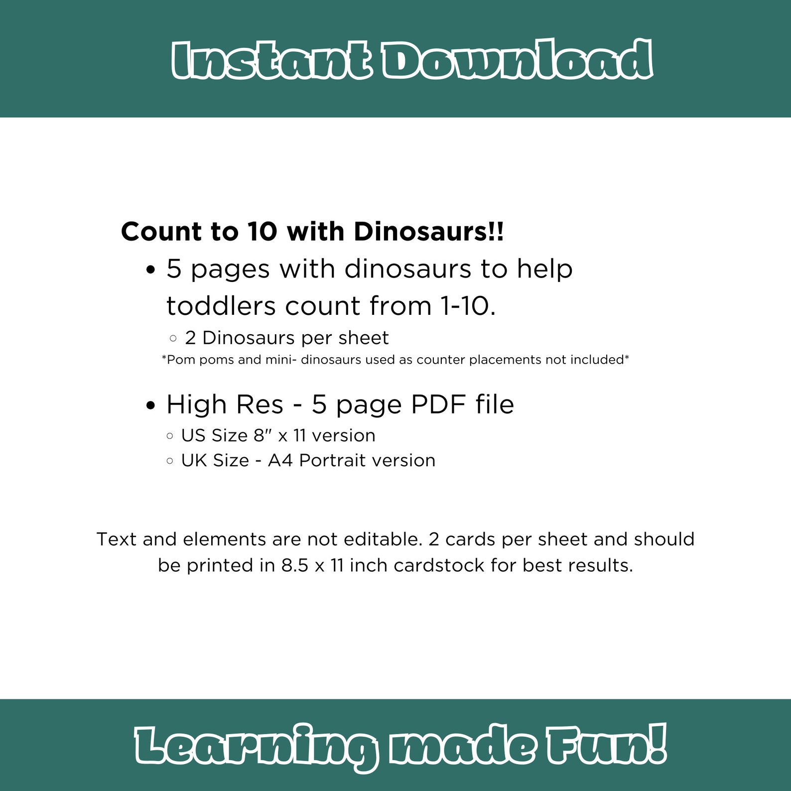 Count to 10 Cards, Preschool Worksheets, Dinosaur, Learning Numbers ...