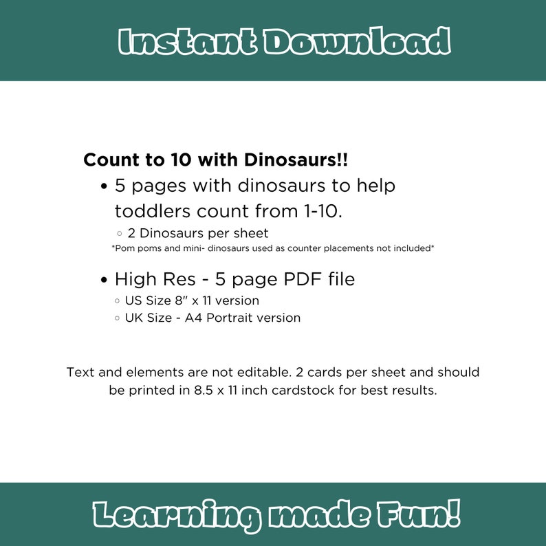Count to 10 Cards, Preschool Worksheets, Dinosaur, Learning Numbers ...