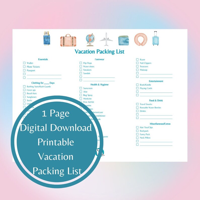 Vacation Packing List Summer Vacation Packing List Vacation - Etsy