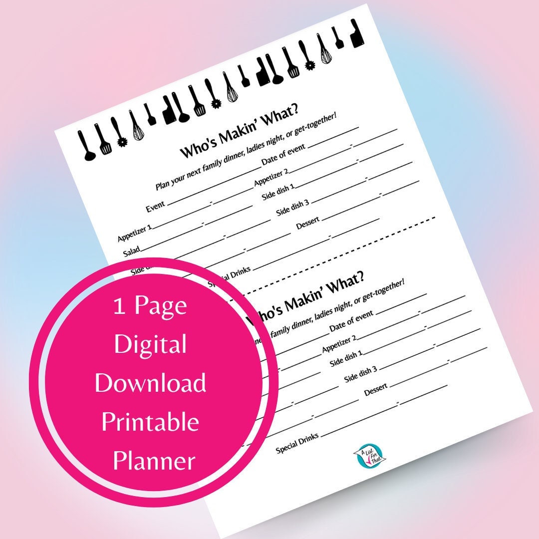 Small Event Planning Tool, Family Dinners, Ladies' Night, Pot-lucks ...