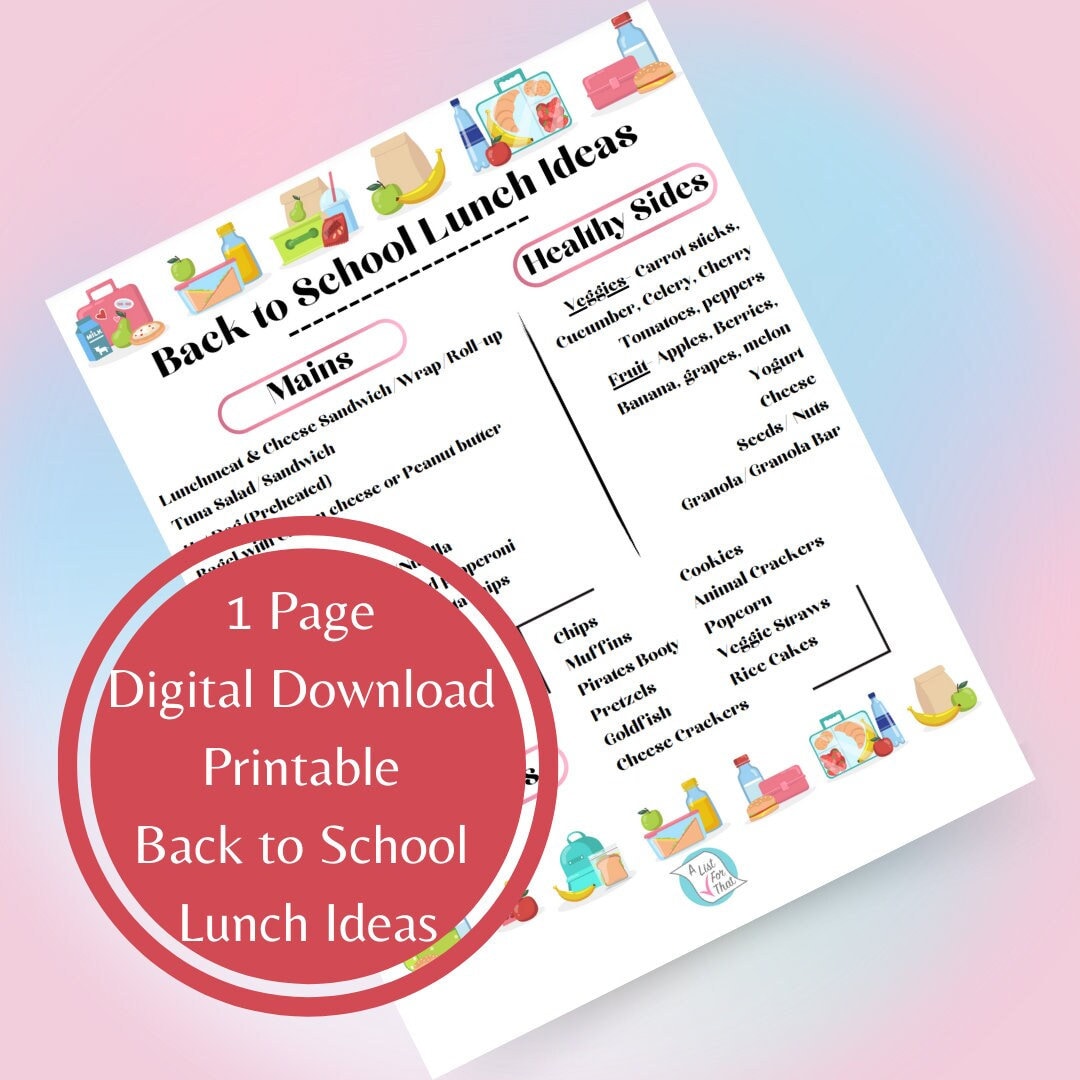 Back to School Lunch Ideas, Packable Lunch Ideas, Lunch List, School ...