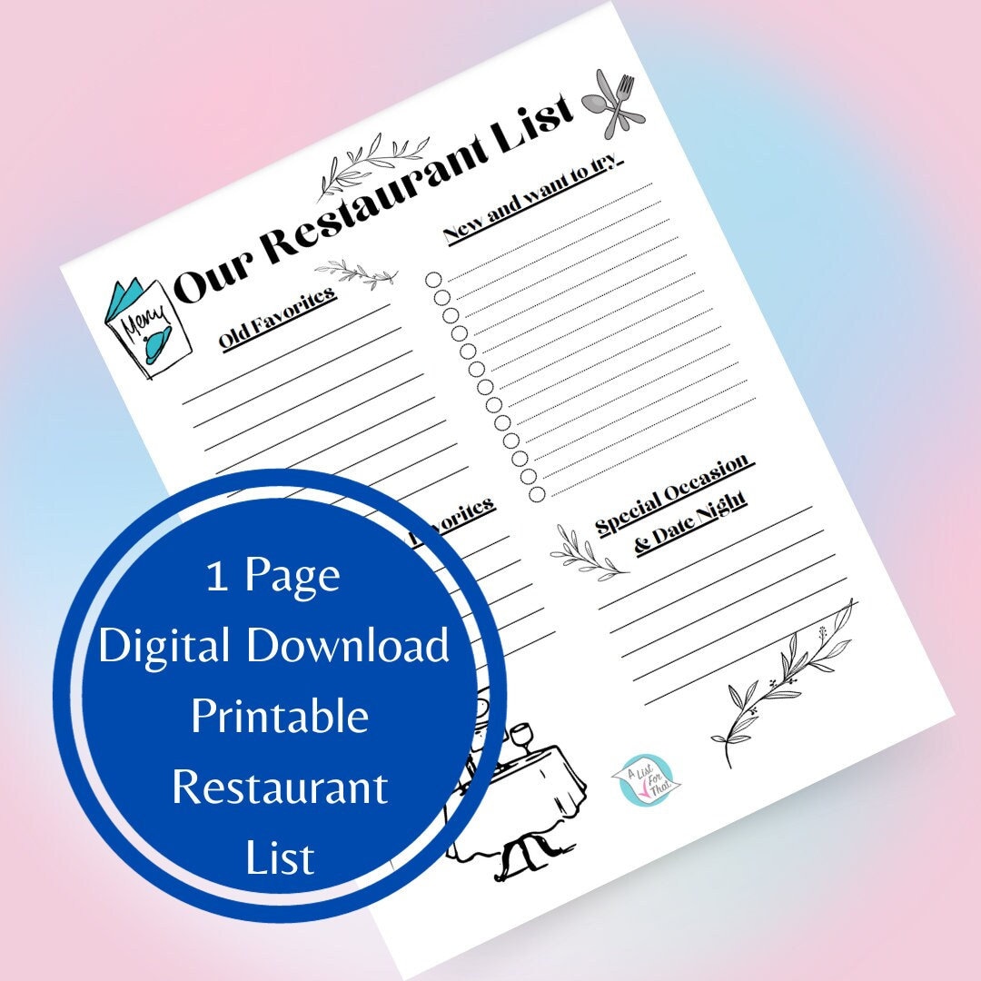 Restaurant Wish List, Restaurant Tracker, Out to Eat, Planner, Dinner ...