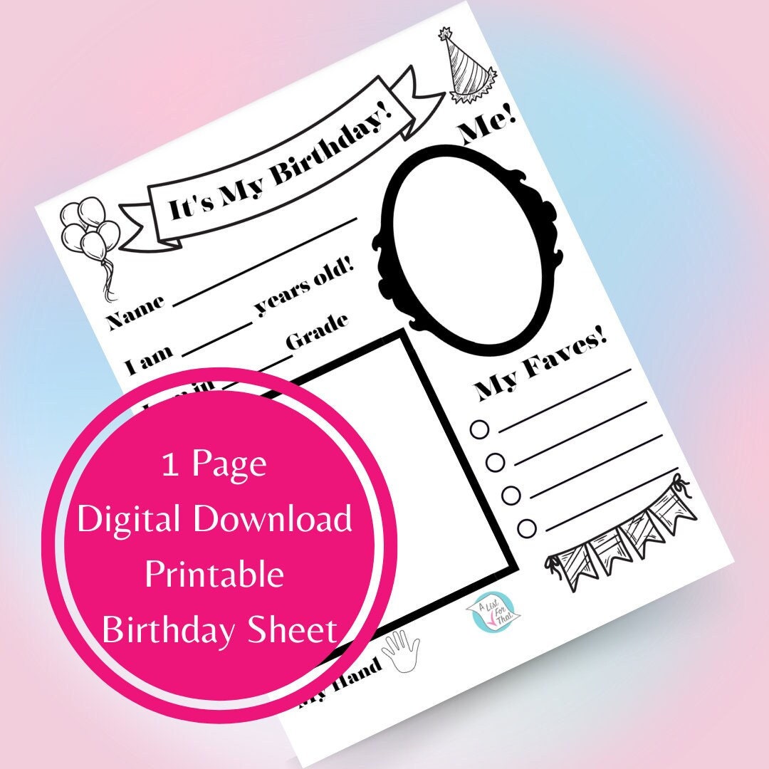 Birthday Sheet, Child Birthday, Student Birthday, About Me Sheet ...