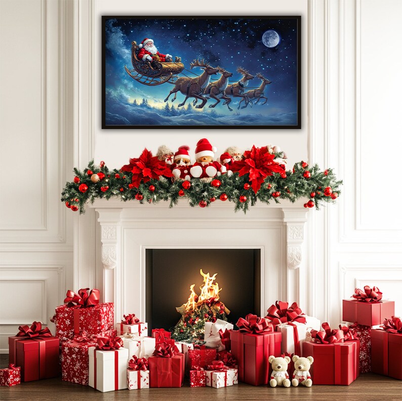 Santa Claus Sleigh and Reindeer Samsung Frame TV Art, Christmas Santa ...