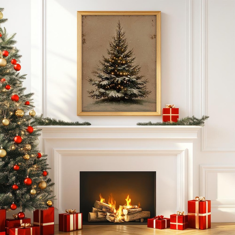 Vintage Christmas Tree Art Print: Antique Holiday Decor (digital ...