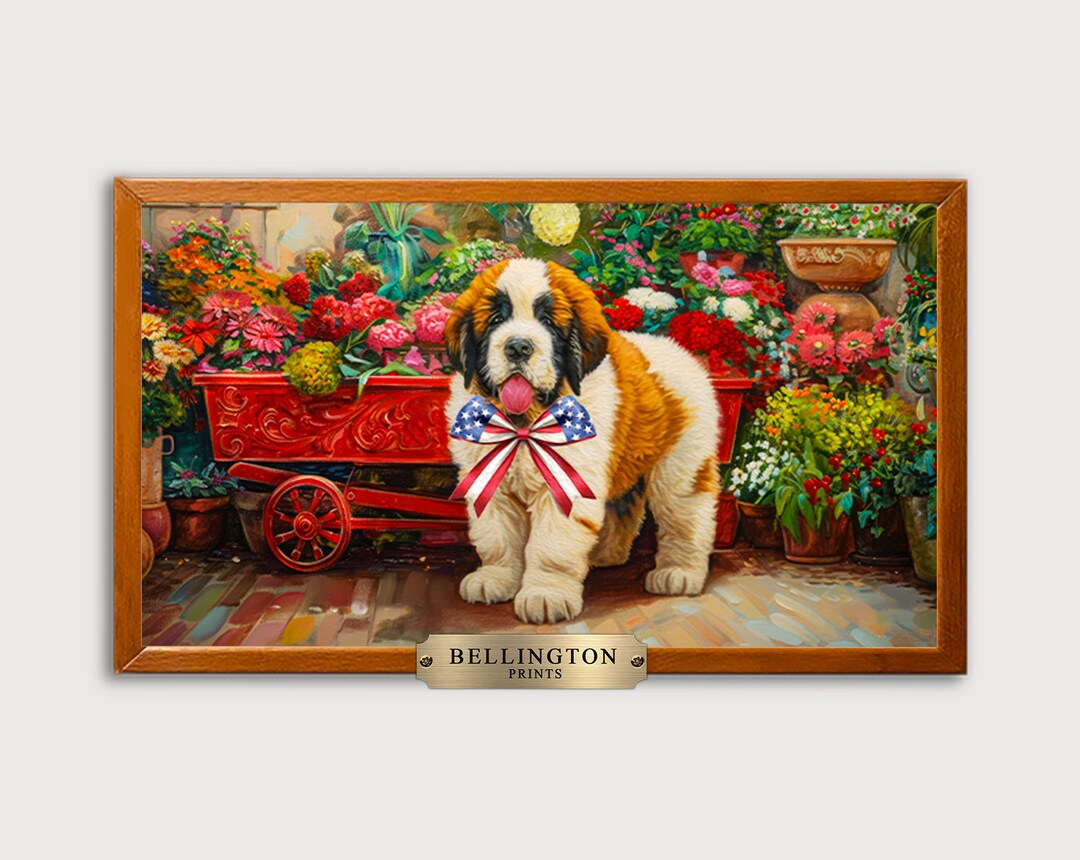 4 of July Saint Bernard Samsung Frame TV Art Independence Day Frame TV ...