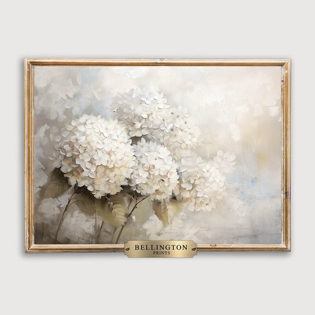 Vintage White Hydrangea Painting | Gift Hydrangeas Flower Print | Dark ...