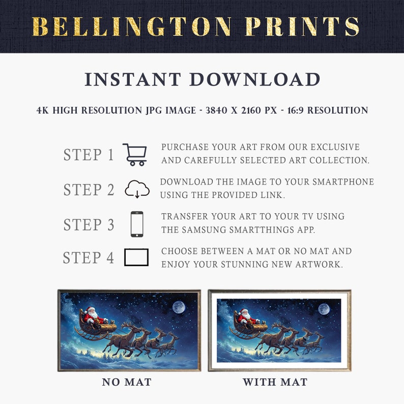 Santa Claus Sleigh and Reindeer Samsung Frame TV Art, Christmas Santa ...