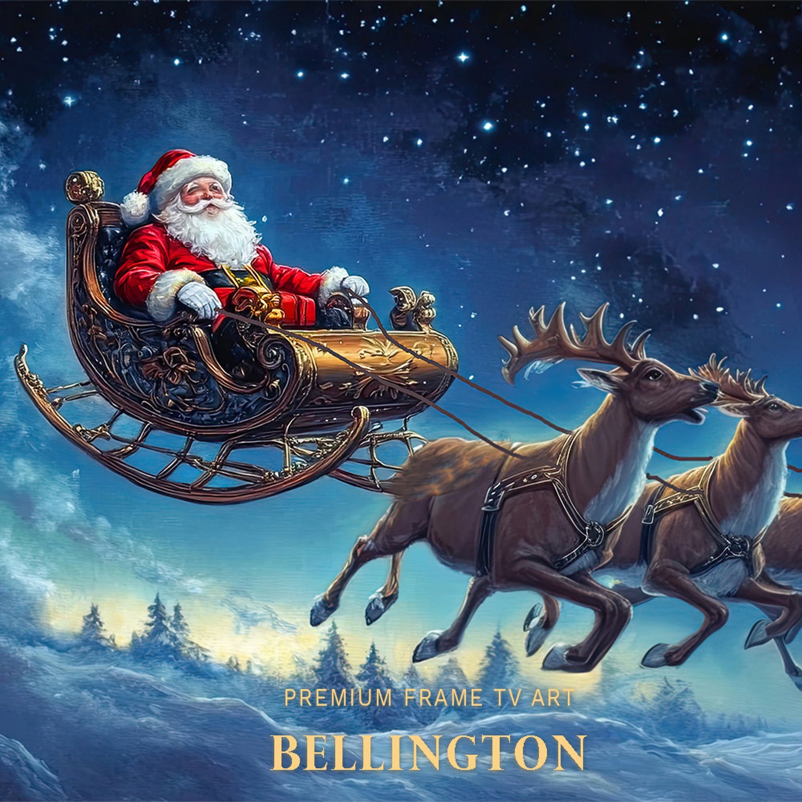 Santa Claus Sleigh and Reindeer Samsung Frame TV Art, Christmas Santa ...