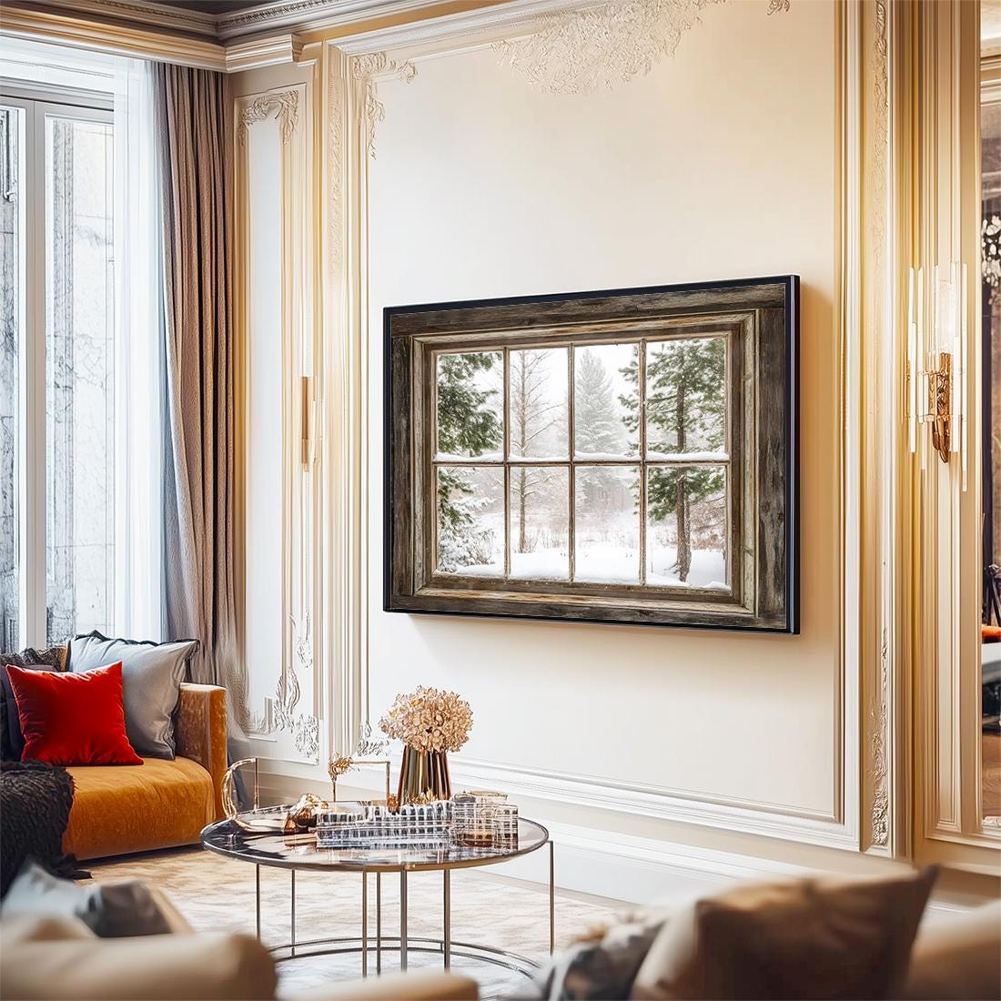 Snowy Window Christmas Samsung Frame TV Art: Cozy Cabin View (digital ...