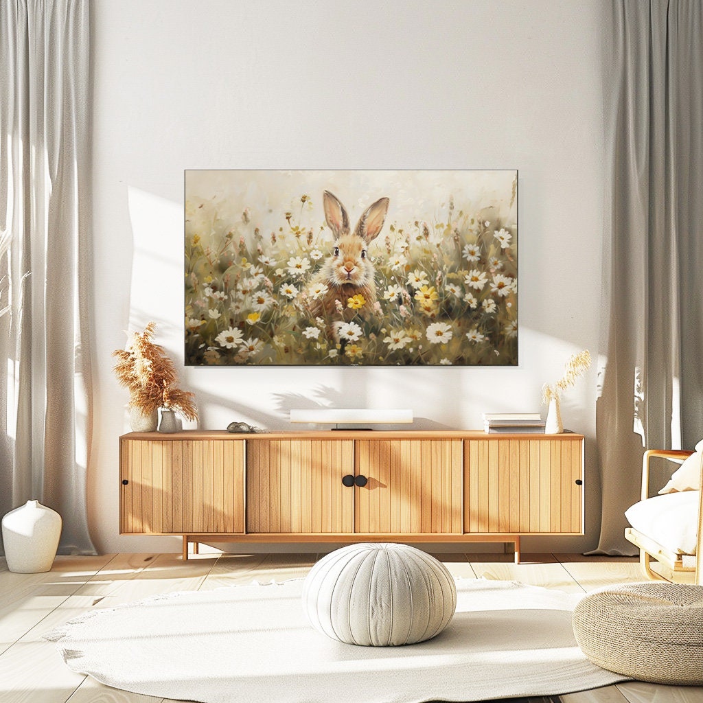 Spring Bunny Rabbit Painting | Wildflower Field Art Easter Samsung ...