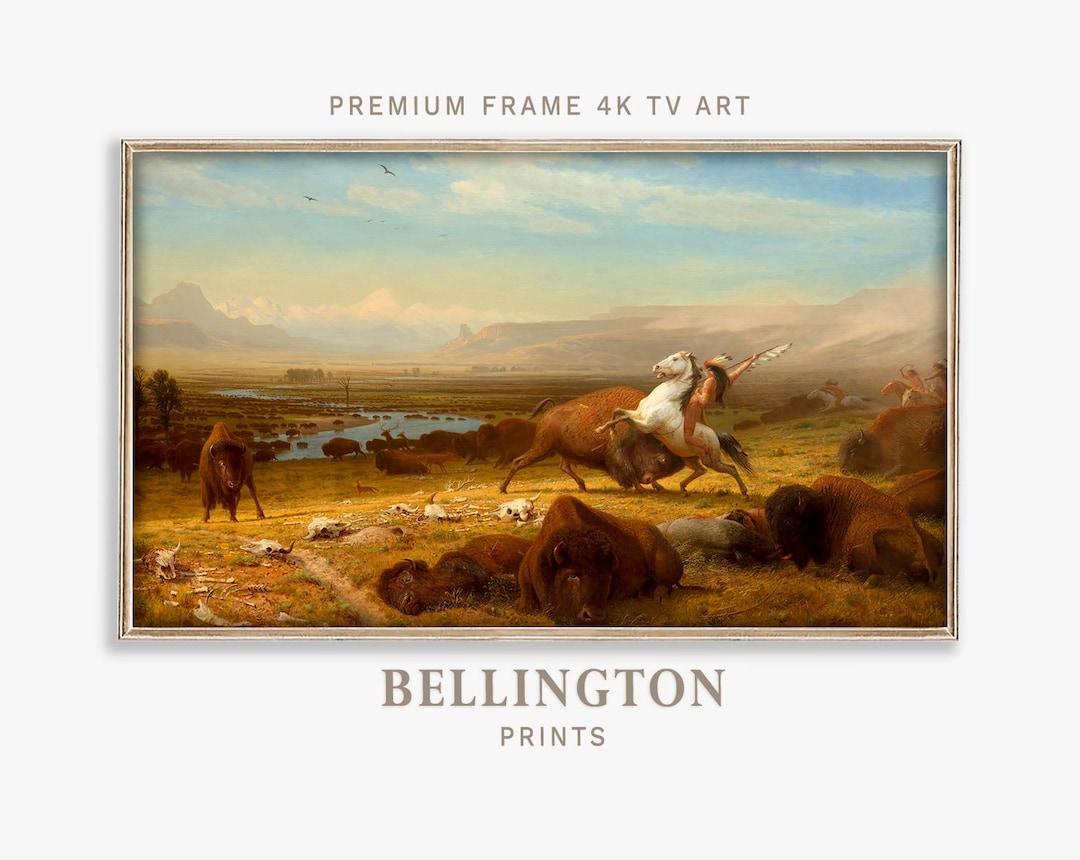 The Last of the Buffalo Frame TV Art, Albert Bierstadt American West ...
