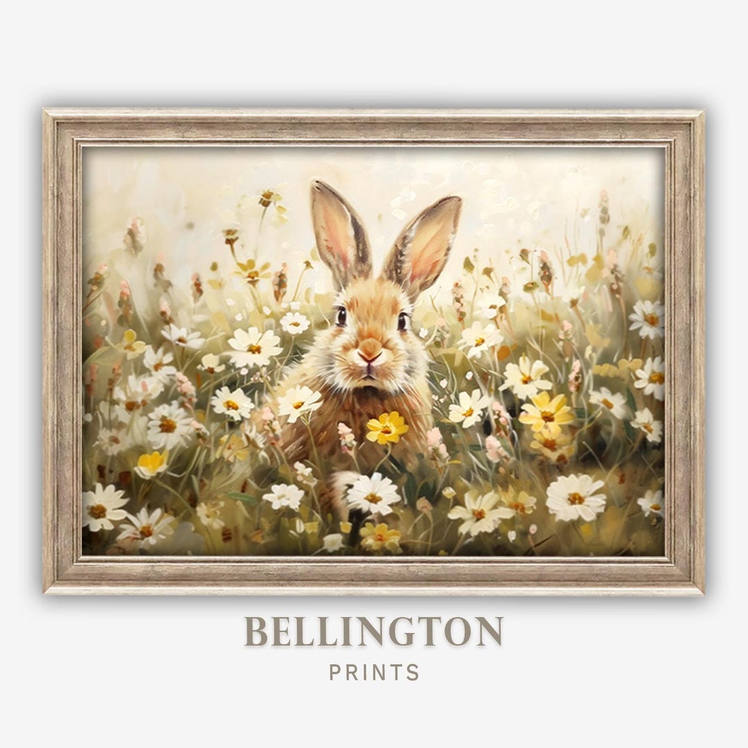 Spring Bunny Rabbit Painting | Printable Wildflower Field Art Easter ...