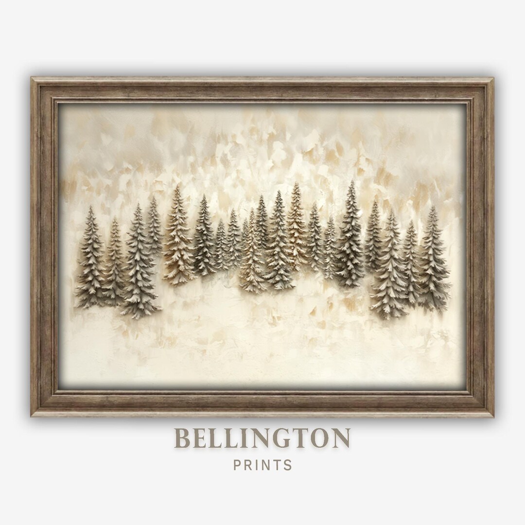 Winter Pine Tree Forest Art: Primitive Farmhouse Decor (digital ...